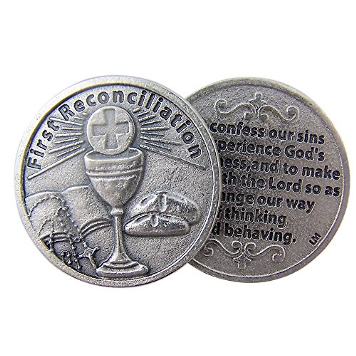 Chalice with Host and Bible First Reconciliation Pocket Token with Confession Back