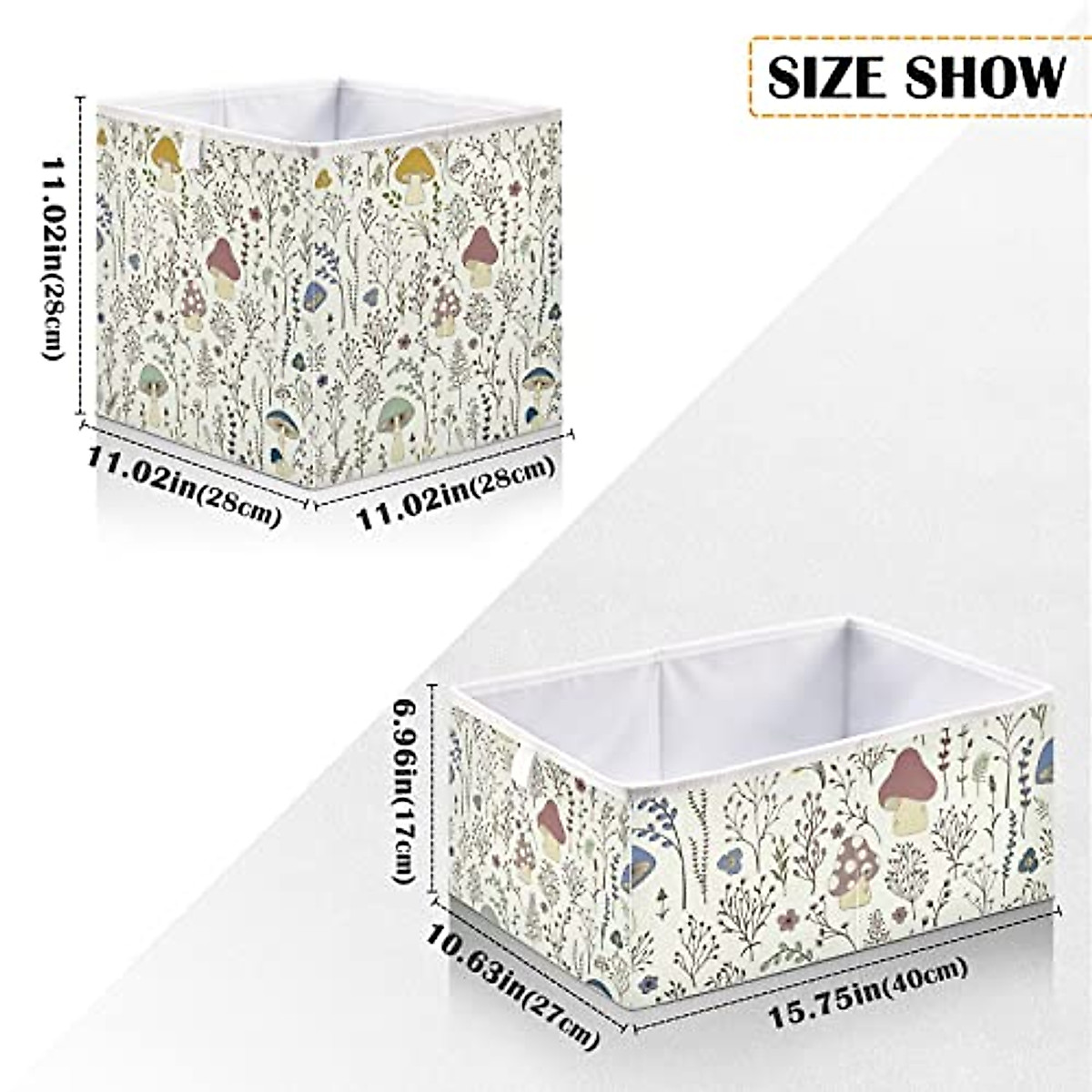 xigua Mushroom Cube Storage Bin Large Collapsible Storage Basket Toys Clothes Organizer Box for Shelf Closet Bedroom Home Office, 11 x 11 x 11 Inch