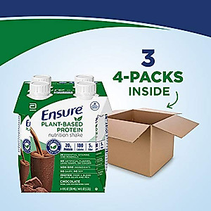 Ensure 100% Plant-Based Vegan Protein Nutrition Shakes with 20g Fava Bean and Pea Protein, Chocolate, 11 Fl Oz, 12 Count