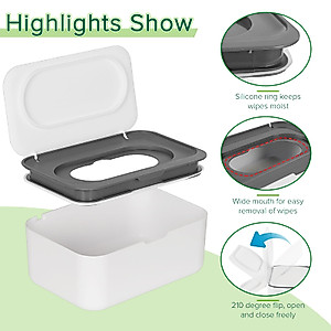 Flenpptly Baby Wipes Dispenser, Wipes Case Baby Wipe Holder Keeps Wipes Fresh, Non-Slip, Easy Open & Close (Gray)