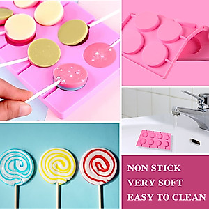 Fusang 2Pcs 8 Capacity Silicone Lollipop Molds,Hard Candy Chocolate Sucker Mold with 20pcs 3.15 inch Lollypop Sucker Sticks,100pcs Candy Treat Bags,100pcs Gold Ties