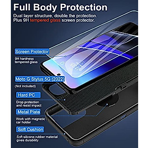 Dahkoiz for Motorola Moto G Stylus 5G (2022) Case with Screen Protector [Tempered Glass] and Dust-Proof Cap, Support Magnetic Car Mount, Full Body Silicone Rubber Cover Phone Case, Black