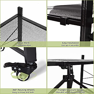 GREZJXC 5-Tier Metal Shelving with Wheels and 12 Hook, Rolling Storage Shelves Foldable Shelves,Wire Shelving.Heavy Steel Material Pantry Shelves Holds up to 1250 lbs