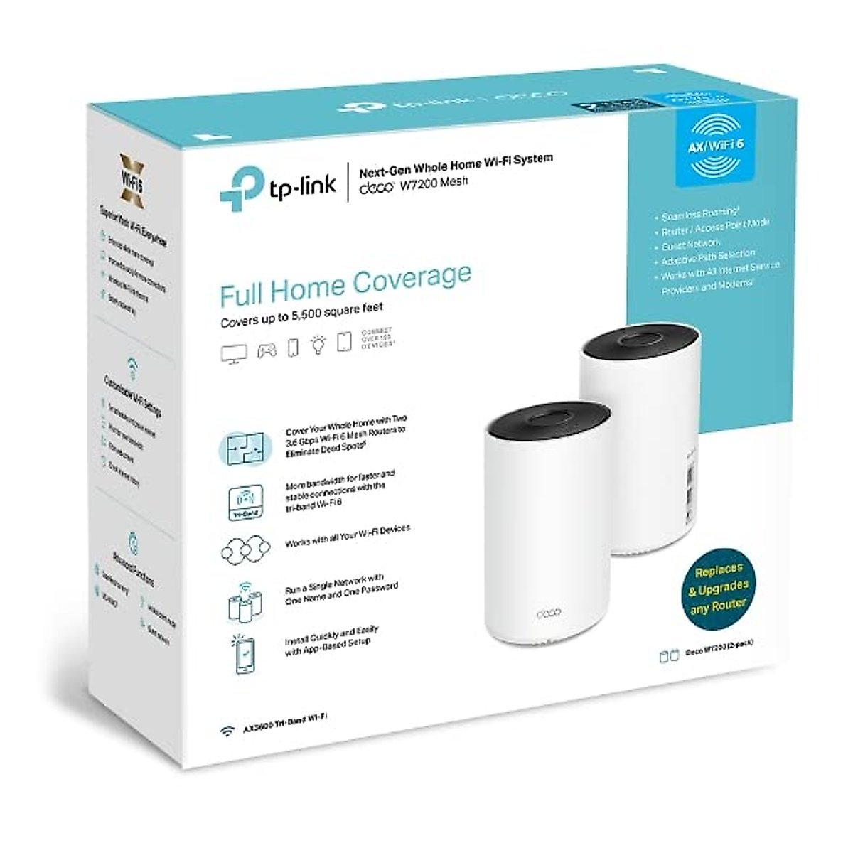 TP-Link Tri-Band Wi-Fi 6 Mesh Router System | 2- Mesh Routers | Coverage up to 5,500 sq. ft. | Deco W7200 (2-Pack) (Renewed)