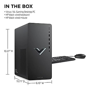 HP 2023 Victus 15L Gaming Desktop PC, AMD 6-Core Ryzen 5600G Processor (Up to 4.4 GHz), 16GB RAM, 512GB NVMe, AMD Radeon RX6400, Mouse and Keyboard, Win 11 Home, Mica Silver, with HDMI Accessory