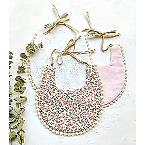 Cherssy Baby Girl Reversible Bibs with Crochet Lace, Floral Cotton Bibs, Handmade Drooling Bibs for Newborn Infant Toddler, 3 Pack