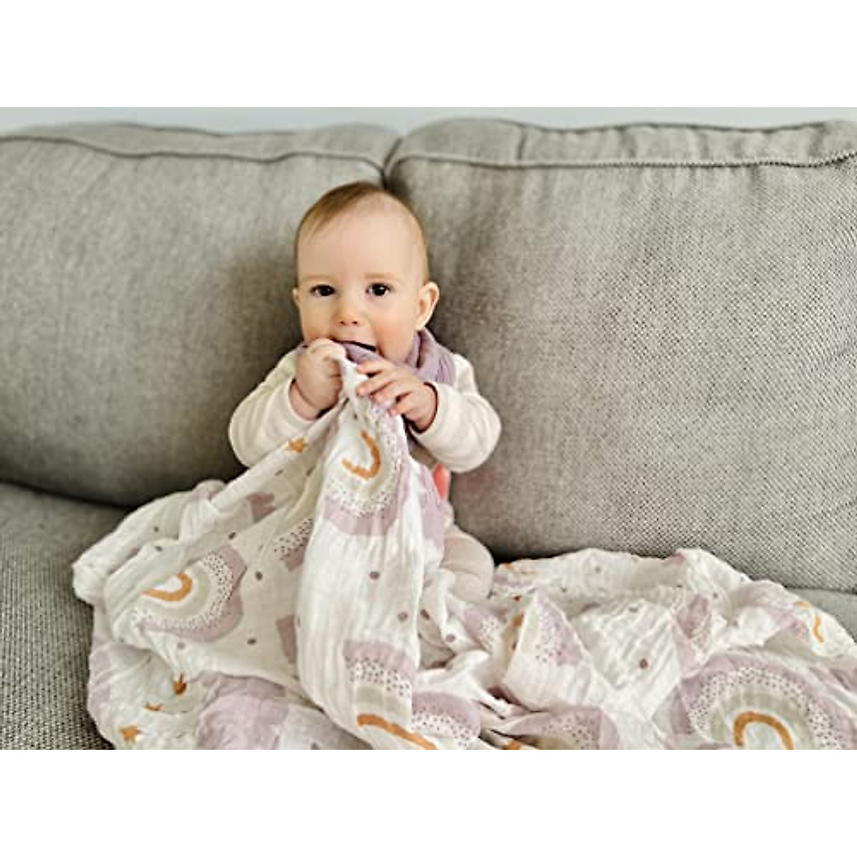 Dreams from the Big City Boho Nursery Decor Cotton Muslin Crib Sheet for Babies and Toddlers - Modern, Gender Neutral, Bohemian Fitted Sheet (28" x 52" x 9") - Clouds & Rainbows Crib Mix