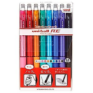 Uni Erasable Knock Ballpoint Pen, Uni-Ball R:E, 8 color assorted (URN180058C)