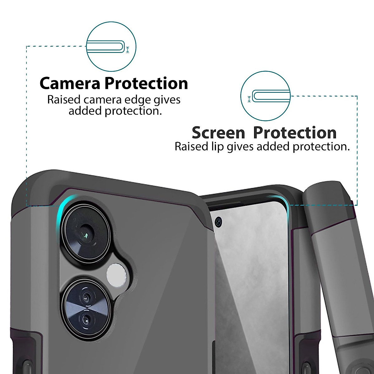 TJS Compatible for OnePlus Nord N30 5G Case, with Tempered Glass Screen Protector Dual Layer Hybrid (Magnetic Mount Friendly) Shockproof Drop Protection Impact Phone Case (Gray)