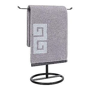 NearMoon T-Shape Hand Towel Holder-Bathroom Towel Rack-Stand with Round Base Towel Bar for Bathroom Kitchen Vanity Countertop, All-Metal Waterproof Standing Tower Ring, Matte Black