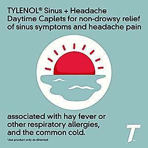 Tylenol Sinus + Headache Daytime Non-Drowsy Relief Caplets, Acetaminophen 325mg, Nasal Decongestant for Sinus Pressure, Headache & Nasal Congestion Relief, 24 ct