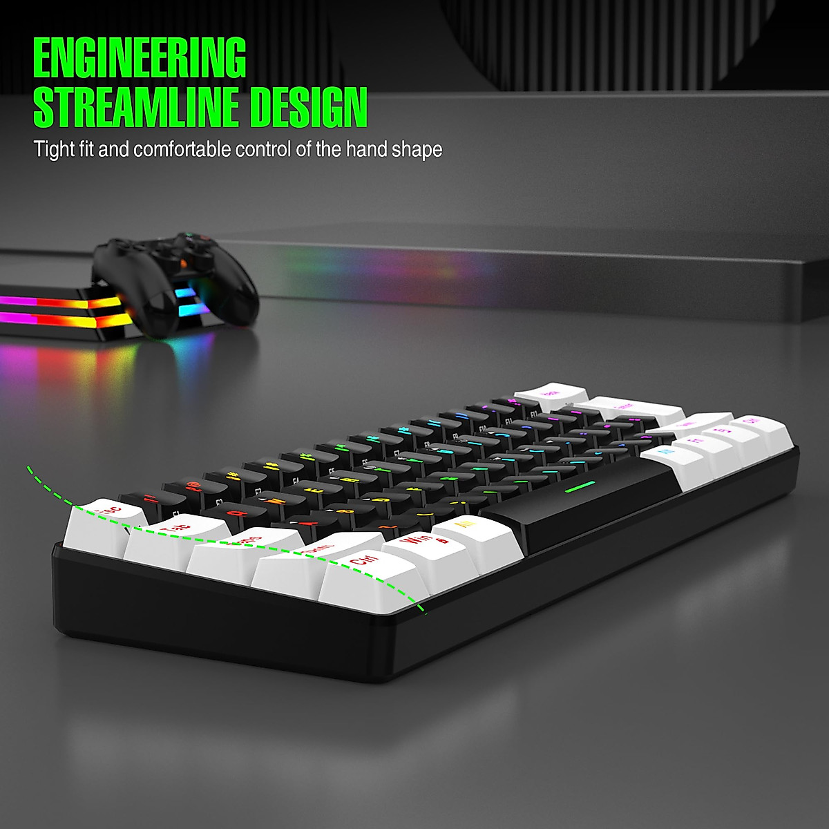 60% Wired Gaming Keyboard, RGB Backlit Ultra Compact Mini Keyboard, Waterproof Mini Compact 61-key Keyboard for PC/Mac Gamers, Typist, Travel, Easy Travel (Black & White)