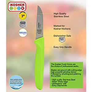 Parve Green 3” Paring Knife - Sharp Kitchen Knife - Ergonomic Handle, Pointed Tip - Color Coded Kitchen Tools by The Kosher Cook