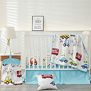 Brandream Baby Boy Fitted Crib Sheets Cars Vehicles Truck Toddler Sheets 100% Soft Cotton Standard Mattress Sheets Transport Theme