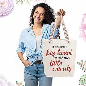 Oudain 2 Pieces Teacher Tote Bag for Women Christmas Teacher Appreciation Gift Teacher Gift Bag Canvas Teacher Bag for School Christmas Daycare, 16 x 14.8 Inch