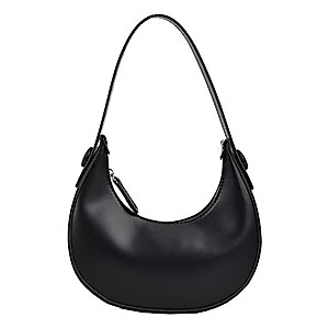 HANDAFA PU Leather Moon Bag Half Moon Hobo Bag Crescent Saddle Shoulder Purse For Women(Black)