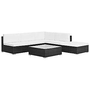 QZZCED 6 Piece Patio Lounge Set with Cushions,Outdoor Couch,Patio Bar Set,Modern Outdoor Furniture,Dining Bench with Back,Bistro Set,for Patio Deck Garden,Backyard & Lawn,Poly Rattan Black