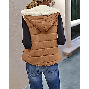 Womens Sherpa Fleece Full Zip Reversible Vest Warm Color Block Hoodie Outwear with Pocket