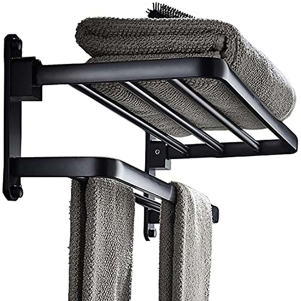 BOZWELL Bathroom Lavatory Towel Rack with Two Towel Bars,24-Inch Towel Holder with Shelf BZ205-A (Matte Black)