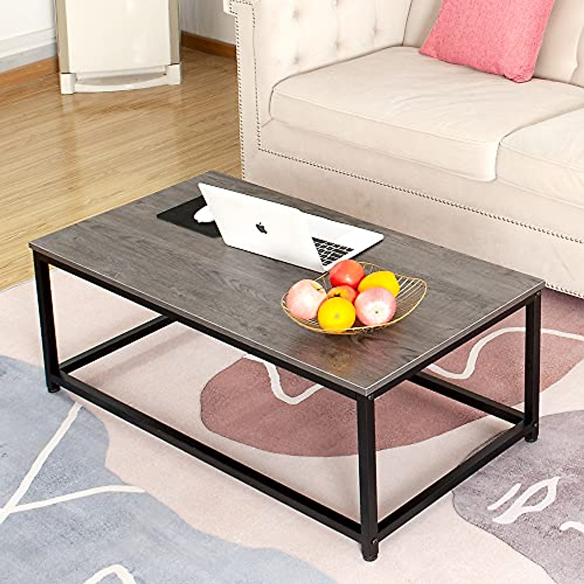 AZL1 Life Concept Coffee Table with Metal Frame,Clean, contemporary design meets rustic industrial style，for living room, office, Dark Brown/Black