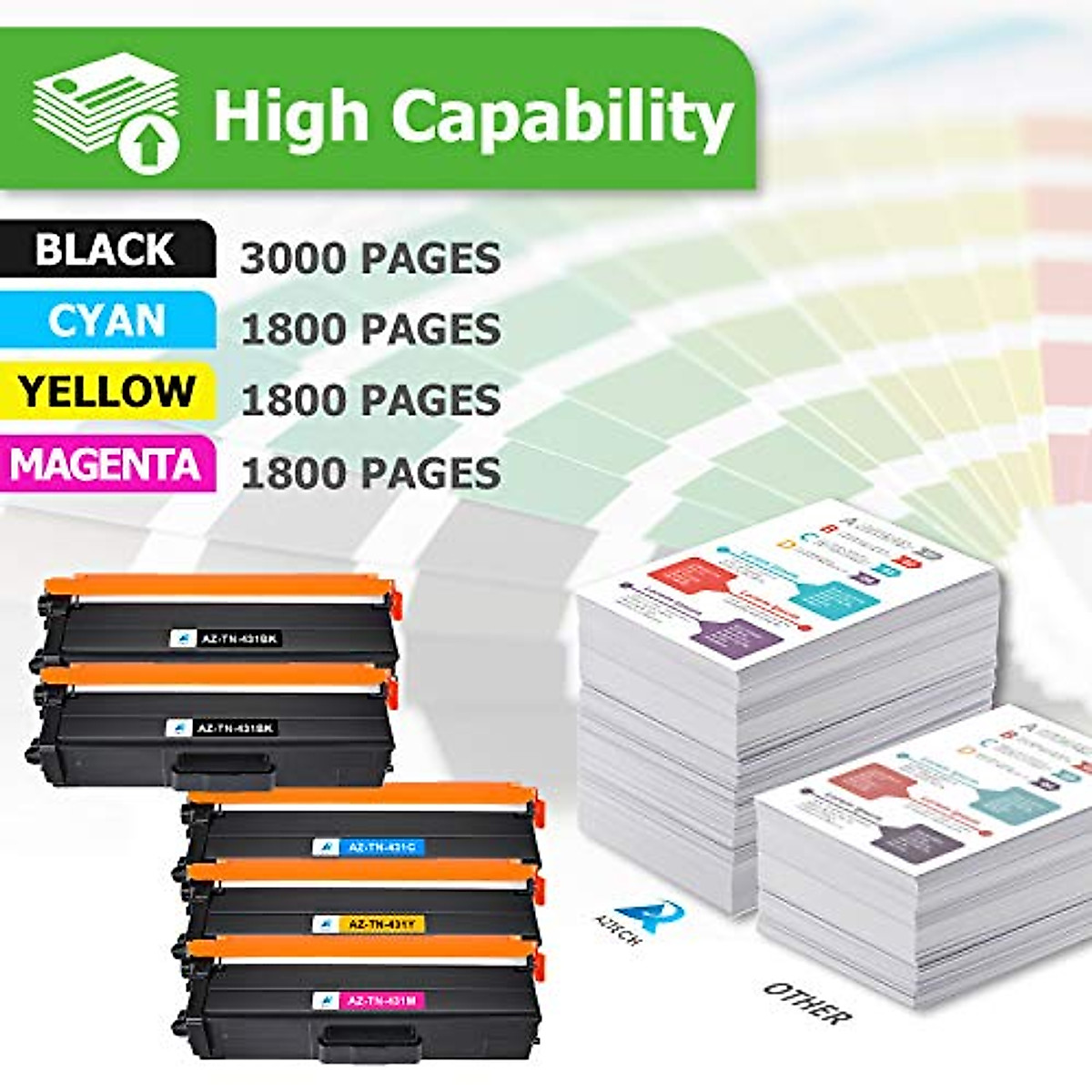 Aztech Compatible Toner Cartridge Replacement for Brother TN431 TN-431 TN433 TN-433 TN 431 433 HL-L8360Cdw MFC-L8900Cdw HL-L8260Cdw MFC-L8610Cdw HL-L8360Cdwt Printer (Black Cyan Magenta Yellow 5 Pack)