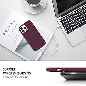 GUAGUA Compatible with iPhone 13 Pro Max Case 6.7 Inch Liquid Silicone Soft Gel Rubber Slim Microfiber Lining Cushion Texture Cover Shockproof Protective Phone Case for iPhone 13 Pro Max, Plum Red