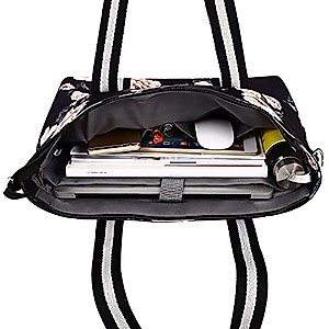 MOSISO Laptop Tote Bag for Women (17-17.3 inch), Canvas Camellia Multifunctional Work Travel Shopping Duffel Carrying Shoulder Handbag, Black