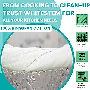 WHITESTEM Flour Sack Dish Towels | 13”X13” | 25-Pack | White | 130 Thread Count Ring Spun Cotton, Blank Towels for Easter, Kitchen Dish Towels, Kitchen Towels, Hand Towels, Tea Towels and Dish Cloths