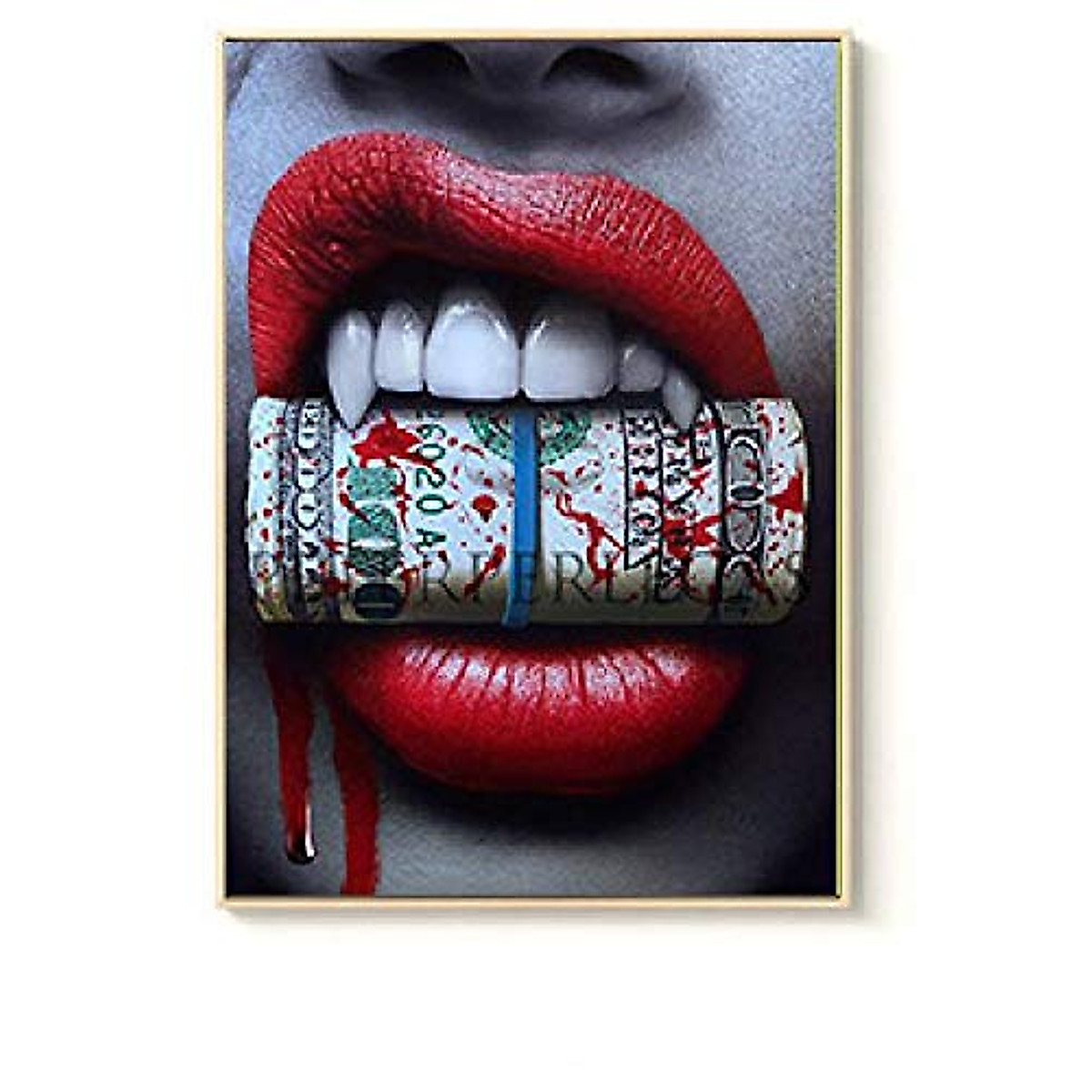 Red Lips Series: 【Bite】-Spray Painting Core Modern Fashion Sexy Red Lips Nordic Style Room Decoration Painting Wall Painting Wall Art Pictures Set of 3（11.8"X15.75"）【No Frame】