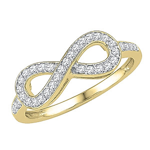 Dazzlingrock Collection 10kt Yellow Gold Womens Round Diamond Infinity Ring 1/5 Cttw, Size 7