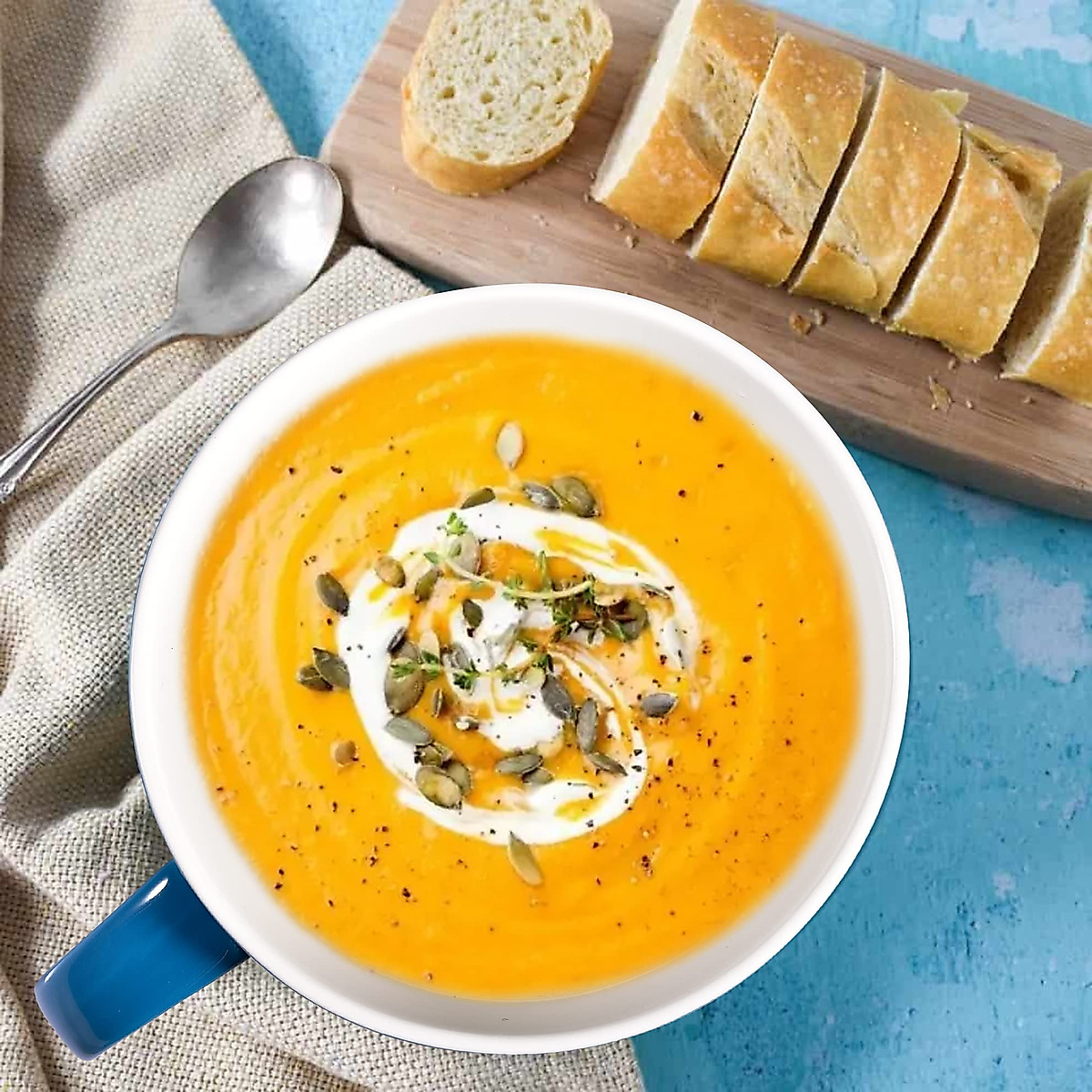 SELECTIONS OF PAN 30 Ounce Jumbo Soup Bowl Glossy Ceramic Mug with Handle for Soup, Coffee, Tea, Ice Cream, Fruit, Cereal, Milk, Mocha, Cocoa Aqua Blue 2X-Large (Pack of 1) MBB-MG13 0