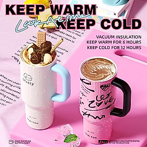 John Smith 40 oz Tumbler with Handle and Straw Reusable Stainless Steel Water Bottle Travel Mug Cupholder Friendly Gifts for Women Men Him Her (White)