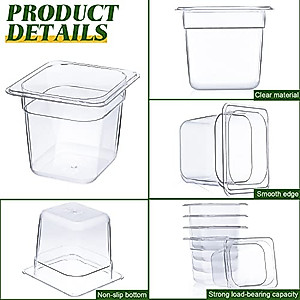 Yinder 12 Packs Plastic Clear Food Pan 1/6 Size Stackable Polycarbonate Pan with Capacity Indicator Restaurant Commercial Hotel Pans for Fruits Vegetables Beans Corns (6'' Deep)