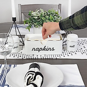 AuldHome Farmhouse Dinner Napkin Holder (White), Distressed Enamelware Rustic Napkin Storage Box