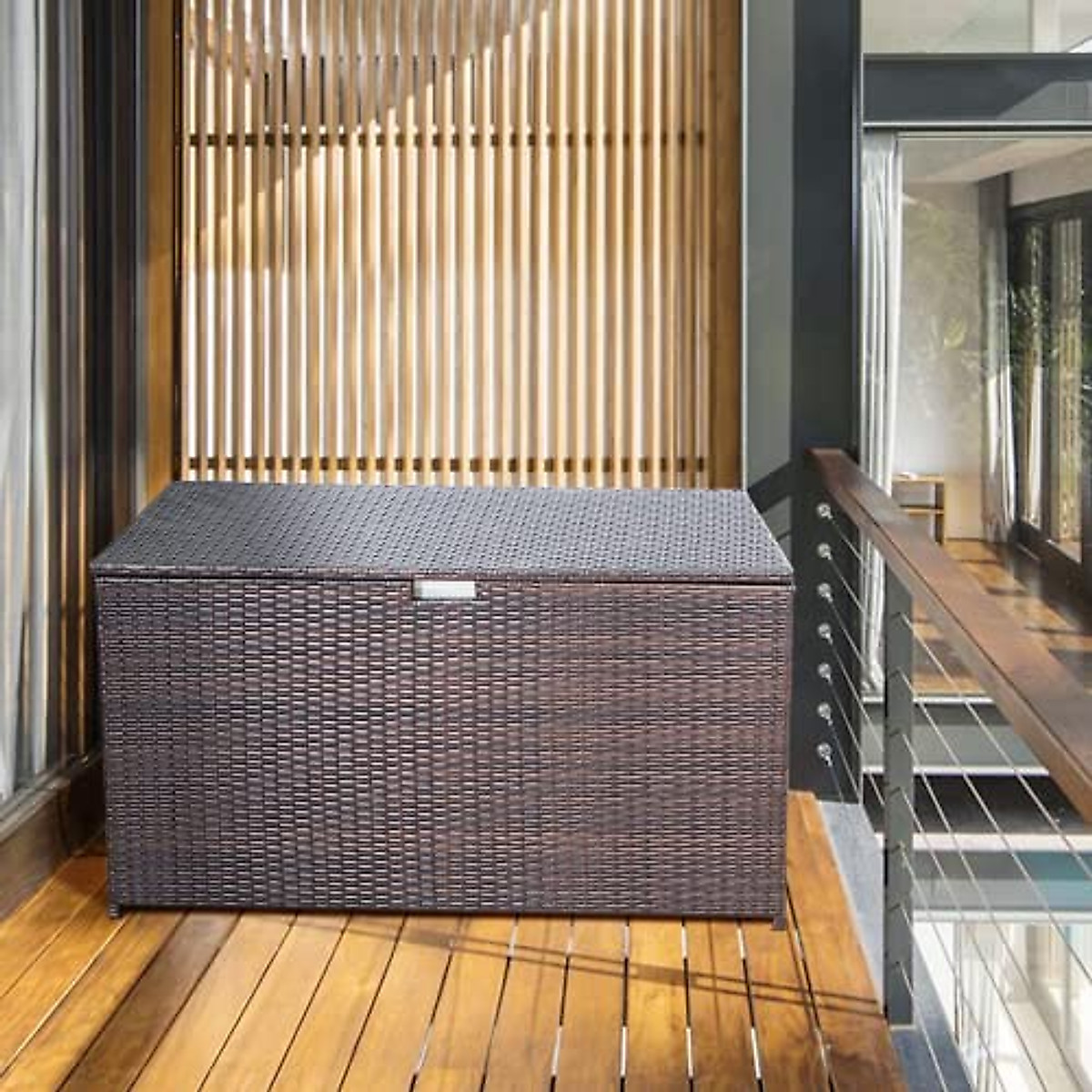 Verano Garden Outdoor Patio Storage Box Waterproof,120 Gallon Large Deck Box Wicker Storage Bin for Cushions, Garden Tools, Toys, Espresso Brown