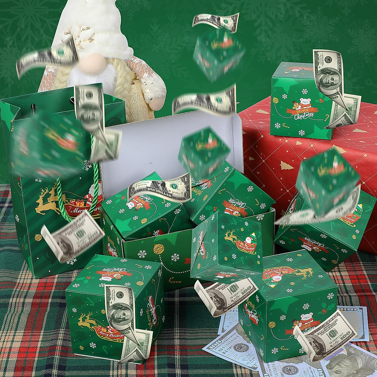 Surprise Gift Box Explosion for Money, Funoio Surprise Box Gift Box, Merry Christmas Surprise Gift Boxes, Folding Bouncing Pop-Up Explosion Gift Box, Pop Up Money Gift Box (Christmas Elk, 12 Pages)