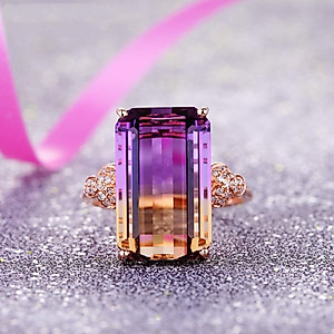 KIOYDISE Rose Gold Cushion Cut Purple Tourmaline Square Crystal Rings 925 Sterling Silver plated Micro-Inlaid Group Tourmaline Ring Anniversary Engagement Wedding Jewelry for Women (9)