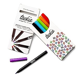 MC SQUARES Tackie Markers Fine Point 6-Pack: Smudge-Free Markers for Dry-Erase Whiteboards. Erases with water! Wet-Erase Low Odor Pens. Neon Colors: Red, Teal, Purple, Orange, Green, Black