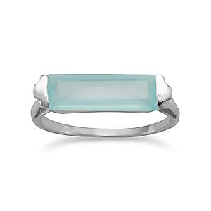 AzureBella Jewelry Green Chalcedony Bar Ring Rhodium on Sterling Silver- Nontarnish -9