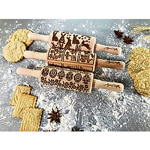 Embossed Rolling Pin Set Wooden Laser Cut Embossing Rolling Pins for Embossed Cookies Play Dough Easter Rabbit Egg Chicken Spring Flowers by Algis Crafts EASTER
