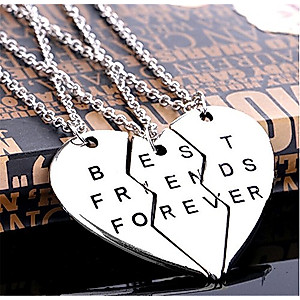 Fusicase Jewelry Necklaces Best Friend Forever BFF Metal Split Heart Necklaces Couples Three Part Necklaces