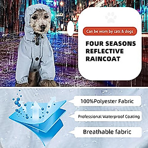 Dog Raincoat Adjustable Puppy Dog Raincoats Waterproof Dog 4 Legs Raincoats Coat for Small Medium Dogs Poncho with Reflective Strap Pet Raincoat with Reflective Stripe and Leash Hole (Small, Blue)
