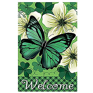 Morigins Welcome Clover Butterfly House Flag Decorative St.Patrick's Day Double Sided Flag 28 X 40 Inch
