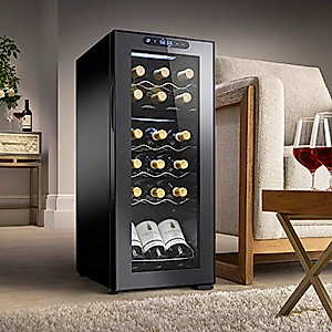 Wine Enthusiast 18 Bottle Dual Zone MAX Compressor Wine Cooler - Freestanding Refrigerator with Digital Touchscreen and LED Temperature Display