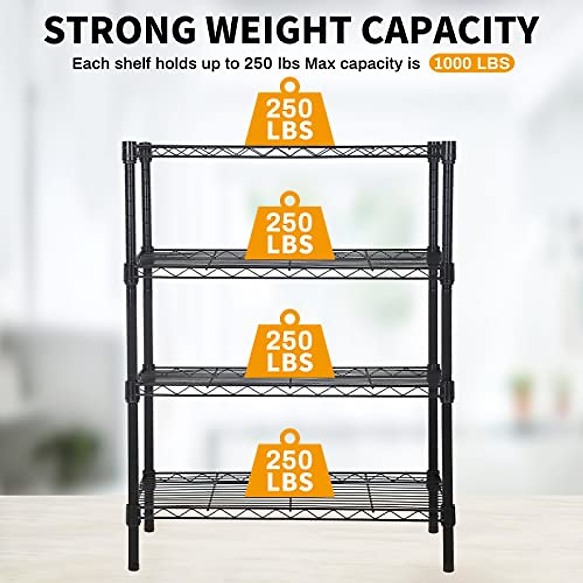 YYkokocat 4 Tier Adjustable Shelving Unit 1000Lb Capacity Metal Storage Shelves Heavy Duty Wire Shelf for Bathroom Kitchen Pantry Steel Wire Rack Shelf Organizer, 36" W x 14" D x 54" H, Black
