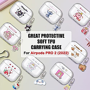 Anime Case Cover for AirPods Pro 2 (2022),Cute Cartoon Pink Bunny Pattern Soft Silicone Shockproof Protective Cover Kawaii Charging Case with Funny Rabbit Keychain for Women Kids