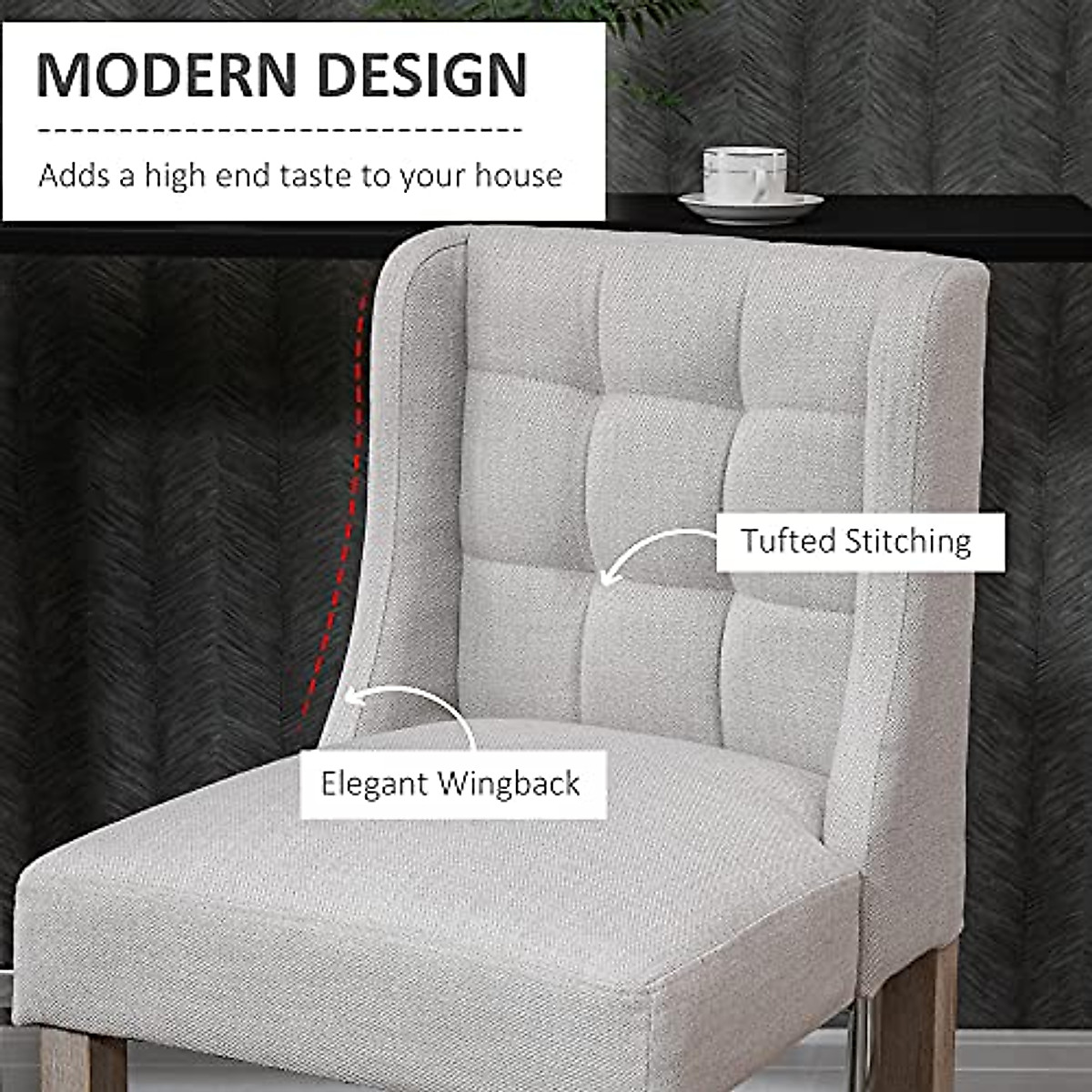 HOMCOM Modern Bar Stools, Tufted Upholstered Barstools, Pub Chairs with Back, Rubber Wood Legs for Kitchen, Dinning Room, Set of 2, Beige