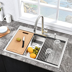 25 Inch Drop In Kitchen Sink Workstation-Hovheir 25x20x10 Stainless Steel Topmount Kitchen Sink 16 Gauge Single Bowl Kitchen Sink Handmade 10 Inch Deep Kitchen Sink with Cutting Board