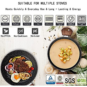 Vkoocy Nonstick Kitchen Cookware Set, Pots and Pans Set Healthy Induction Granite Cooking Set w/Frying Pans, Saucepans, Casserole, Dishwasher Safe, Black (PFOS, PFOA Free)