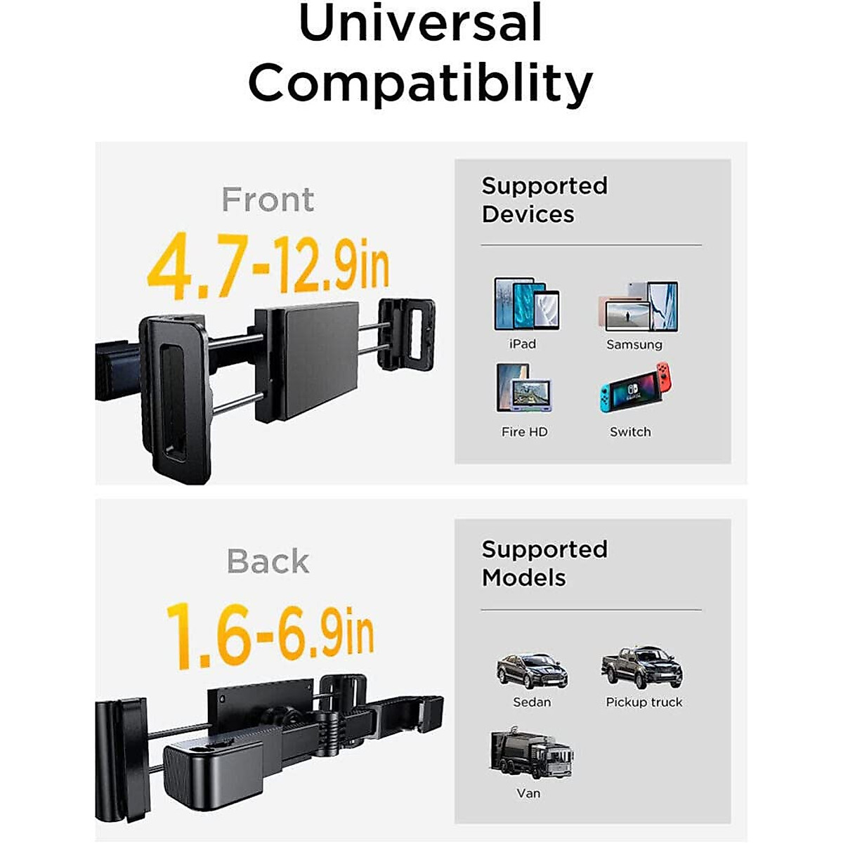 RUNAAJA 360° Mount Car Headrest Holder Seat Back Phone Tablet Universal for Apple iPad Mount Road Trip Essentials for Kids Adults